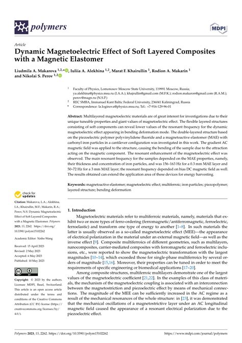 Pdf Dynamic Magnetoelectric Effect Of Soft Layered Composites With A Magnetic Elastomer