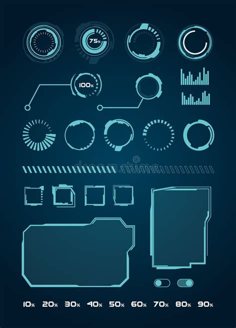 Hud Interface Elements Set Circles Loading Frames For Web Applications Futuristic Ui