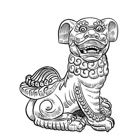Chinese Guardian Lion Statue Hand Drawn Illustration Stock Vector Illustration Of Mythology