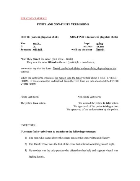 Finite And Non Finite Verb Forms Exercises