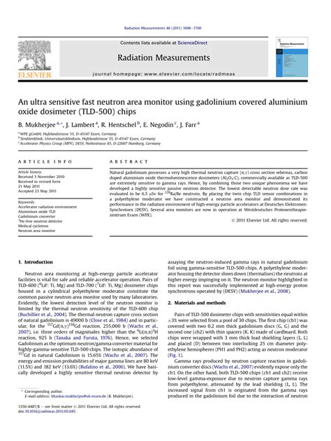 Pdf Online Neutron Fluence Measurement At University Hospital Essen