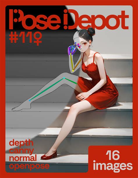 [openpose depth canny normal] pose depot 11f sitting on stairs