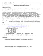 Specific Heat Virtual Lab Docx Honors Chemistry Chapter Specific Heat Virtual Lab Name