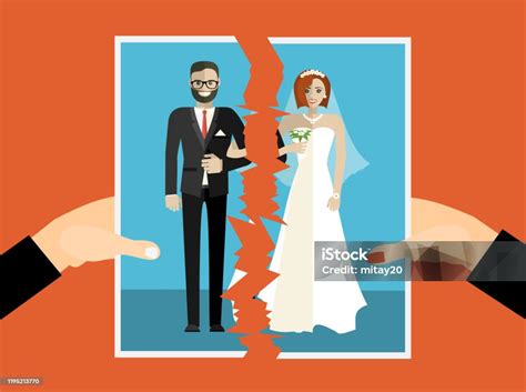 헤어지다 위기 관계 이혼 남자와 여자는 상징 갈등 불행한 사랑으로 그룹 사진을 찢어 벡터 일러스트 플랫 디자인입니다 이별 부부 2명에 대한 스톡 벡터 아트 및 기타 이미지