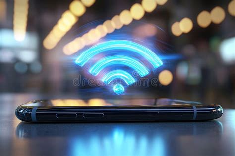 Wi Fi Symbol Sign Above Smartphone Wireless Internet Network Connection Technology Digital