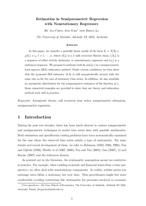 Pdf Estimation In Semi Parametric Regression With Non Stationary Regressors