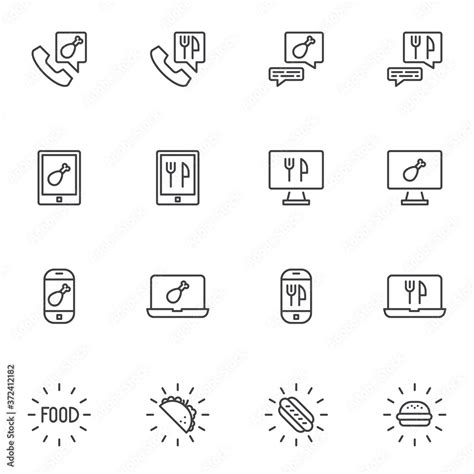 Online Food Delivery Line Icons Set Outline Vector Symbol Collection Linear Style Pictogram