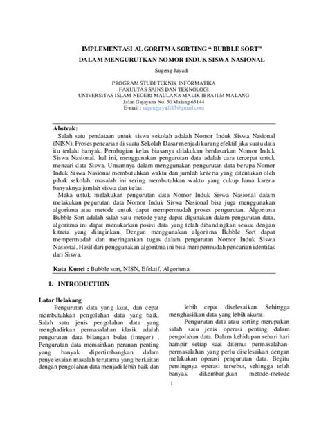 Pdf Implementasi Algoritma Sorting Bubble Sort Dalam Mengurutkan