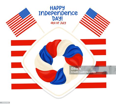 축제 화려한 파란색 흰색 빨간색 원형 케이크 미국 국기 엽서 해피 독립 기념일 7 월 4 일 벡터 일러스트 레이 션입니다 4세기에 대한 스톡 벡터 아트 및 기타 이미지