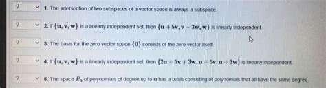 Solved 2 1 The Intersection Of Two Subspaces Of A Vector