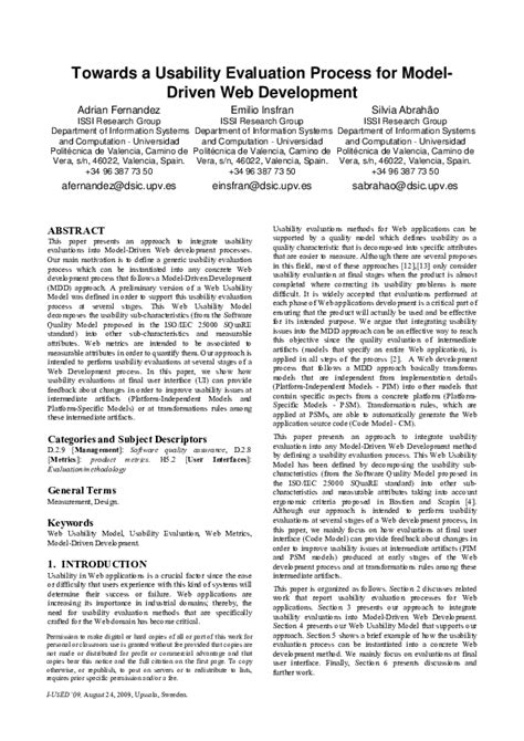 Pdf Towards A Usability Evaluation Process For Model Driven Web Development