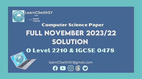 Full Igcse 0478 O Level Computer Science 2210 Octobernovember 2023