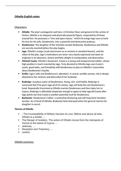 Othello Igcse English Notes English Stuvia Uk