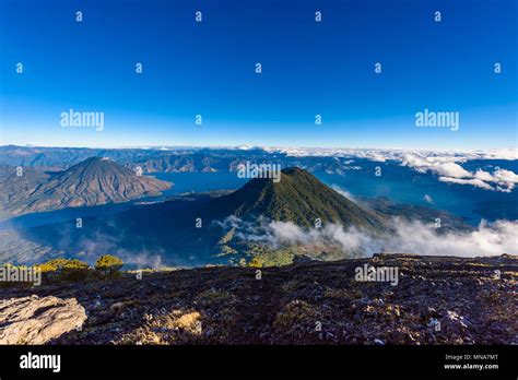 Panorama View Of Lake Atitlan And Volcano San Pedro And Toliman Early