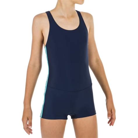 Girls Swimming One Piece Shorty Swimsuit Vega Navy Blue Np