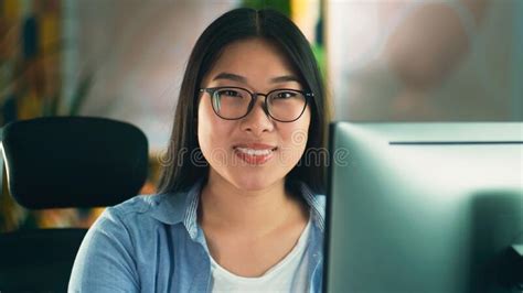Woman In Glasses Working On Pc At Home Stock Image Image Of