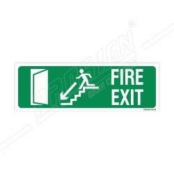 Fire Exit Left Side Down Stair Arrow Sign Protector FireSafety