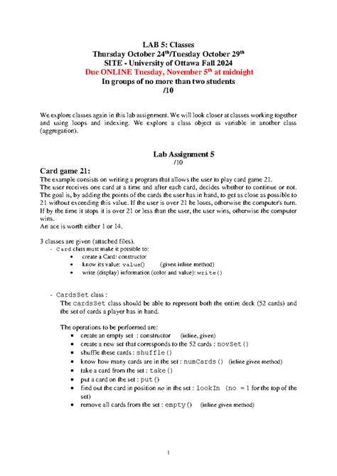 Lab5 Csi2372 A F201 Lab 5 1 Lab 5 Classes Thursday October 24thtuesday October 29th Site
