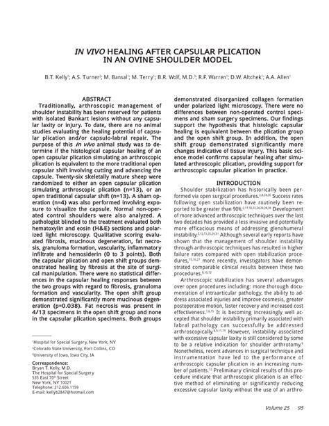 Pdf In Vivo Healing After Capsular Plication In An Ovine Shoulder Model