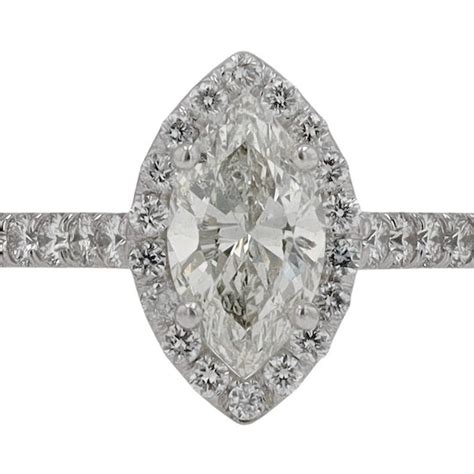 Vintage Estate 18k White Gold And Marquise Diamond Engagement Ring