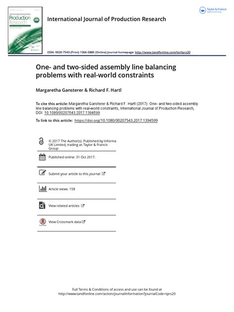 One And Two Sided Assembly Line Balancing Problems With Real World Constraints Pdf