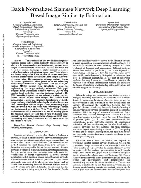 Batch Normalized Siamese Network Deep Learning Based Image Similarity