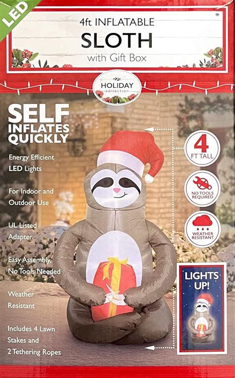 Holiday Collection Sloth Santa Inflatable Led 4 Ft Tall