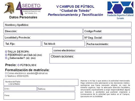Asedeto Formulario De Inscripcion