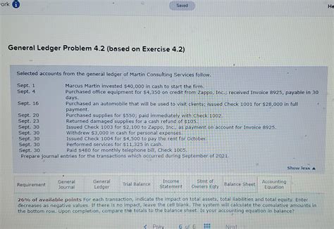 Solved General Ledger Problem 4 2 Based On Exercise 4 2 Chegg Com