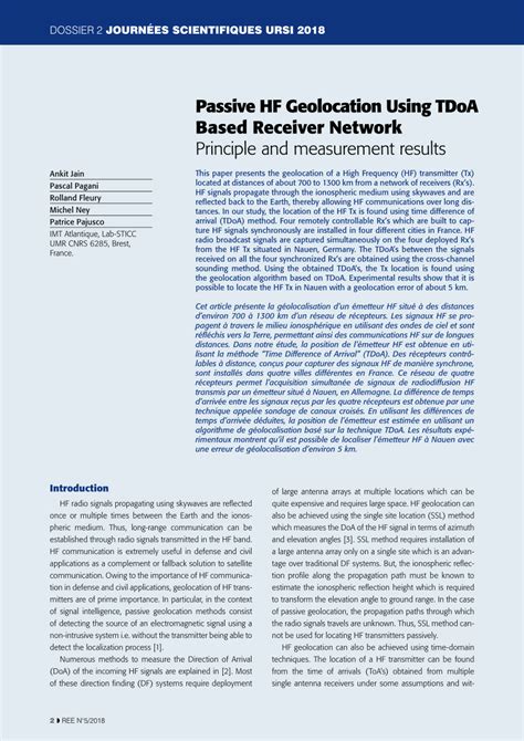 Pdf Passive Hf Geolocation Using Tdoa Based Receiver Network