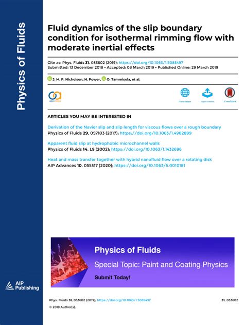 Pdf Fluid Dynamics Of The Slip Boundary Condition For Isothermal Rimming Flow With Moderate