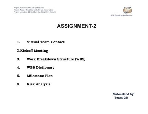 Work Breakdown Dictionary For Landscaping Works Ctec210 Toronto Met