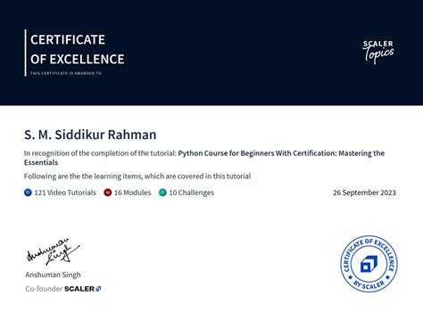 Completed Python Course On Scaler S M Siddikur Rahman Posted On The Topic Linkedin