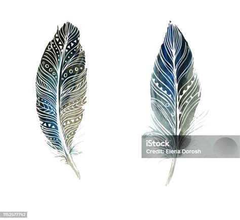 흰색 바탕에 수채화 깃털 보헤미안 스타일 흰색 바탕에 고립 된 깃털 카드 초대장 포스터 직물 옷에 대 한 그림 갈색에 대한 스톡
