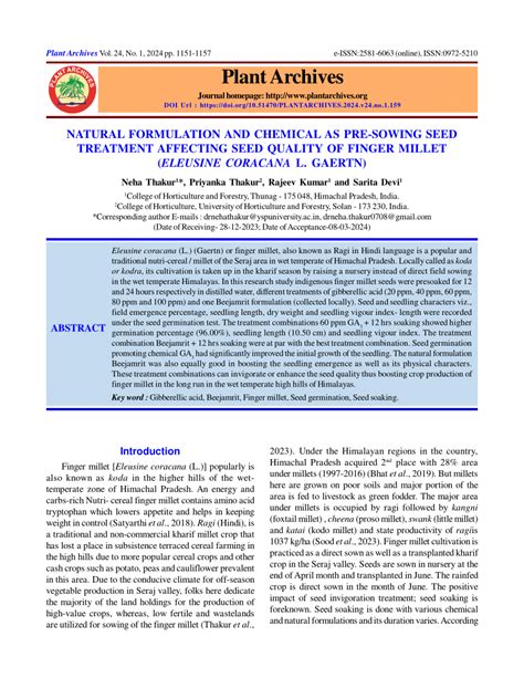 Pdf Natural Formulation And Chemical As Pre Sowing Seed Treatment Affecting Seed Quality Of