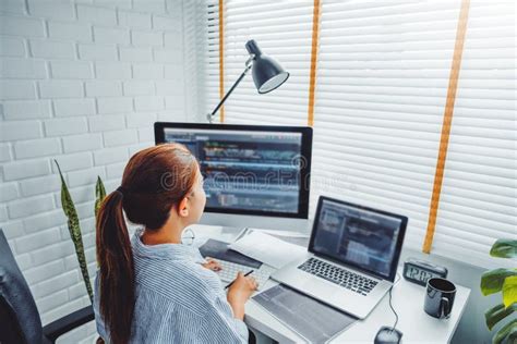 Developing Programmer Development Website Design And Coding Technologies Working At Home Stock