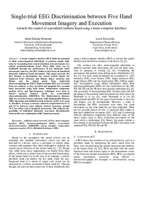 Pdf Single Trial Eeg Discrimination Between Five Hand Movement Imagery And Execution Towards