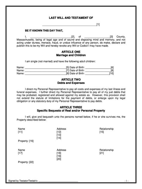 Massachusetts Will Template Fill Out And Sign Online Dochub