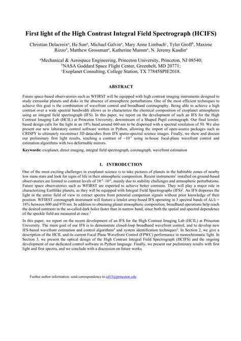 Pdf First Light Of The High Contrast Integral Field Spectrograph Hcifs