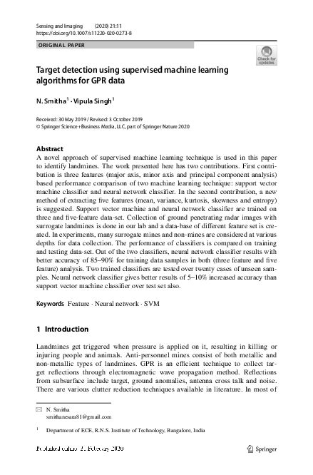 Pdf Target Detection Using Supervised Machine Learning Algorithms For