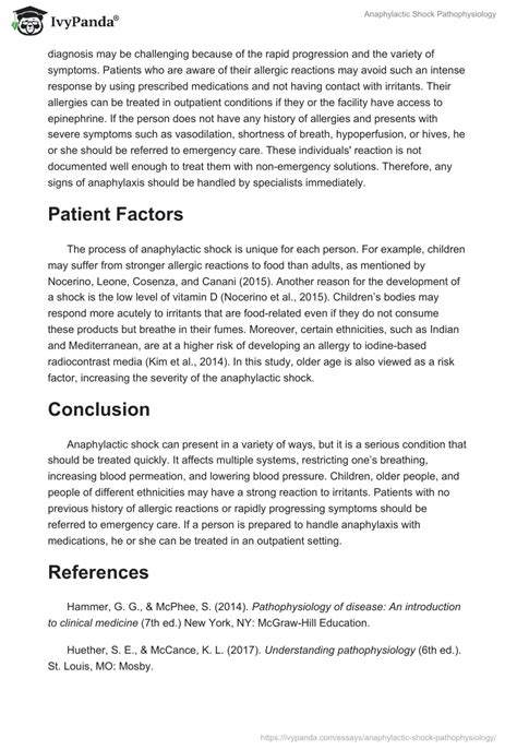Anaphylactic Shock Pathophysiology 640 Words Essay Example
