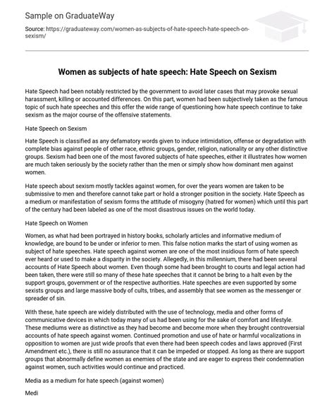⇉women As Subjects Of Hate Speech Hate Speech On Sexism Essay Example