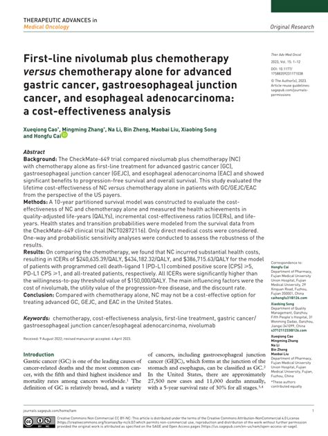 Pdf First Line Nivolumab Plus Chemotherapy Versus Chemotherapy Alone For Advanced Gastric