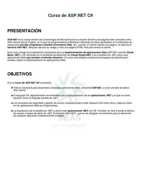 Curso De Asp Net C Pdf Páginas Del Servidor Activo Aplicación Web