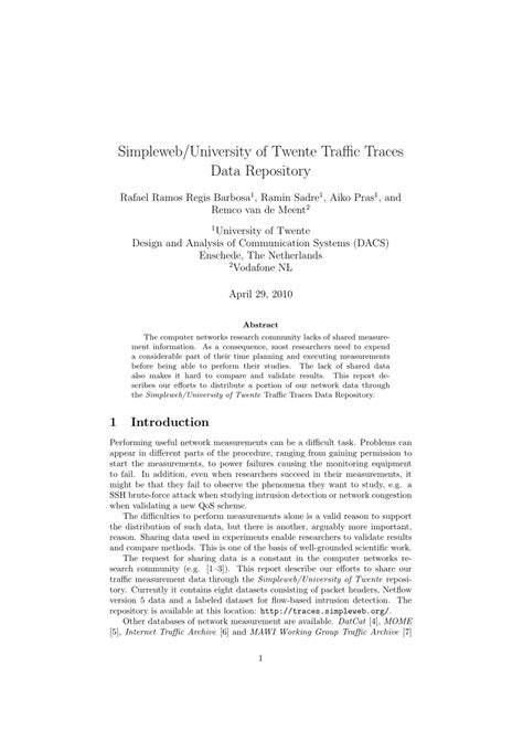 Pdf Simpleweb University Of Twente Traffic Traces Data Repository