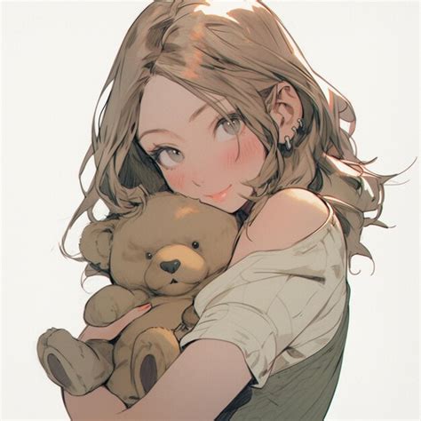 Anime Girl Holding A Teddy Bear In Her Arms Generative Ai Premium Ai