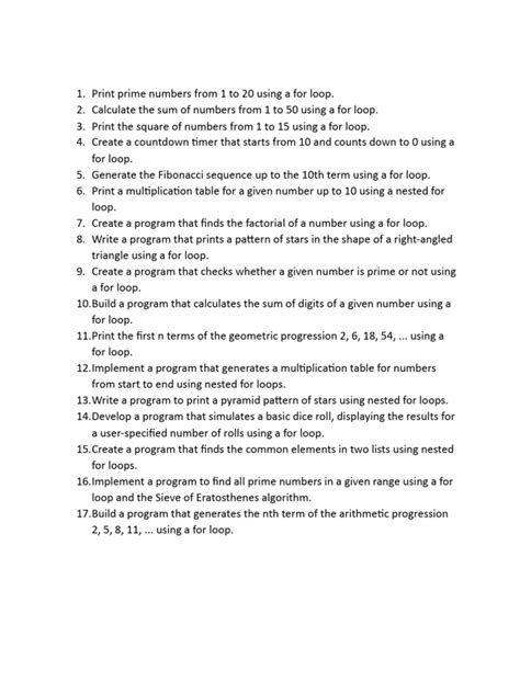 Assignment No11 For Loop Pdf