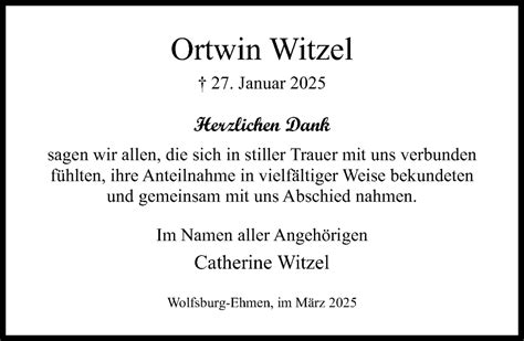 Traueranzeigen Von Ortwin Witzel Trauer Anzeigende