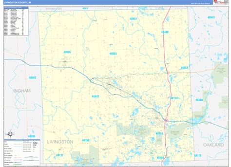 Livingston County Mi Zip Code Wall Map Basic Style By Marketmaps