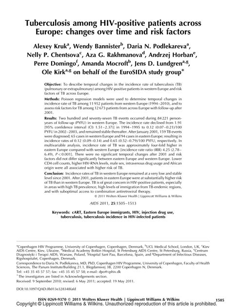Pdf Tuberculosis Among Hiv Positive Patients Across Europe